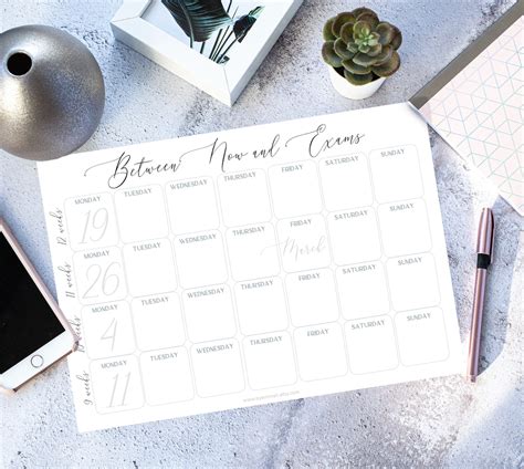 Printable Exam Countdown A4 Weekly Revision Timetable Gcse A Level