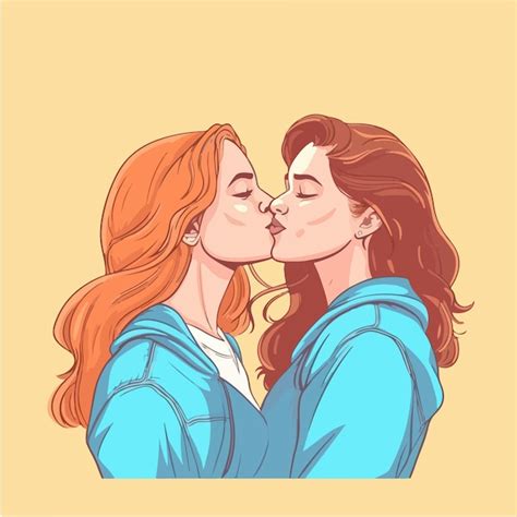 Premium Vector A Portrait Of Lesbian Couple With A Rainbow Flag The