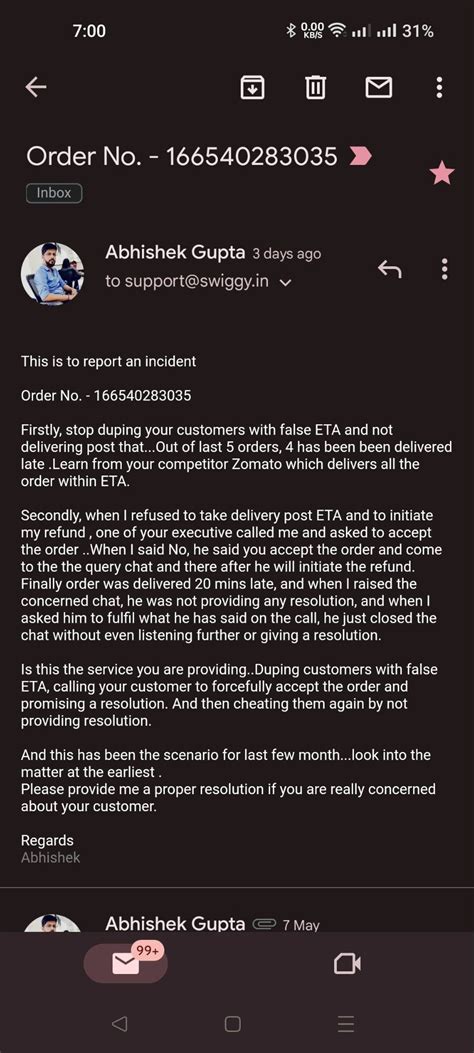 abhishek gupta on linkedin swiggy is this the service we accept from