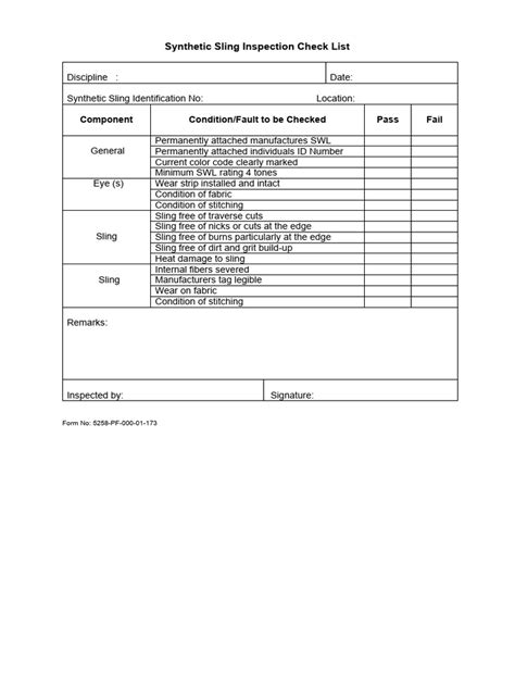 73 Webbing Sling Hse Checklist Form Pdf
