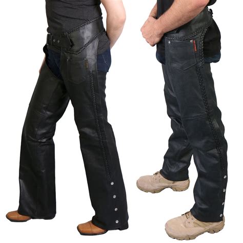 Hot Leathers Chm1003 Black Heavyweight Braided Uni Sex Leather Chaps Milwaukee Motorcycle