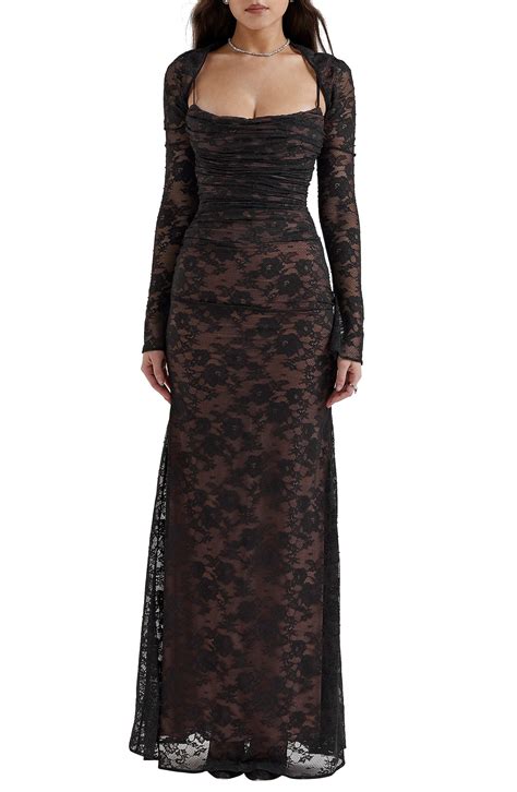 House Of Cb Artemis Long Sleeve Lace Maxi Dress In Black At Nordstrom