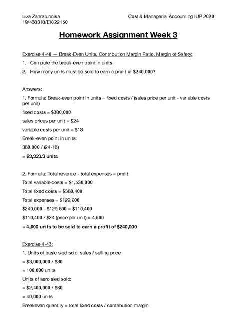 Week 3 Assignment Izza Zahratunnisa 19438318ek Cost And Managerial