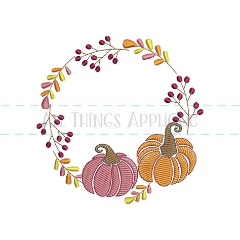 Pumpkin Monogram Frame Embroidery Design Fall Halloween Thanksgiving