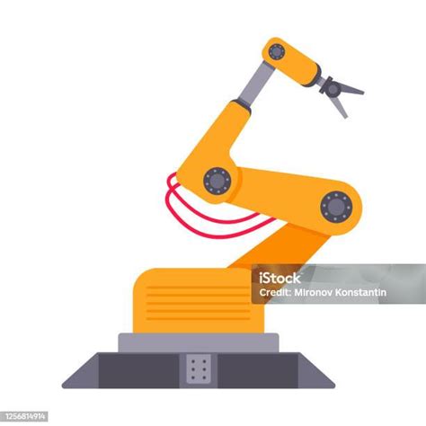 흰색 배경에 격리 된 로봇 팔 플랫 스타일 디자인 벡터 일러스트레이션 강철에 대한 스톡 벡터 아트 및 기타 이미지 강철 건설 산업 공장 산업 건물 Istock