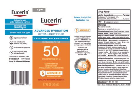 Eucerin Advanced Hydration Ultra Light Face Sunscreen Spf 50 Details