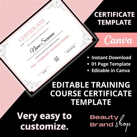 Editable Certificate Template Stylish Certificate Pink Course Award