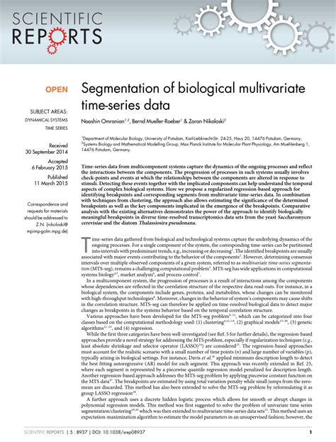 Pdf Segmentation Of Biological Multivariate Time Series Data