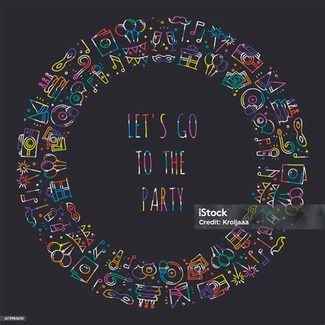 파티 라운드 프레임 축 하 패턴입니다 생일 휴가 이벤트 카니발 축제 파티 장식 요소 얇은 아이콘 화려한 벡터 일러스트입니다 선 배경입니다 텍스처입니다 마스크 선물 케이크