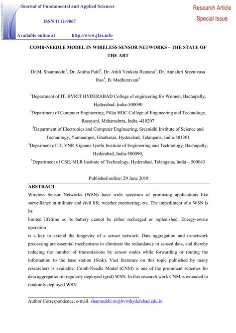 pdf comb needle model in wireless sensor networks the state of the art