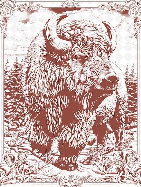 Premium Psd A Bison With A Red Background That Says Bison