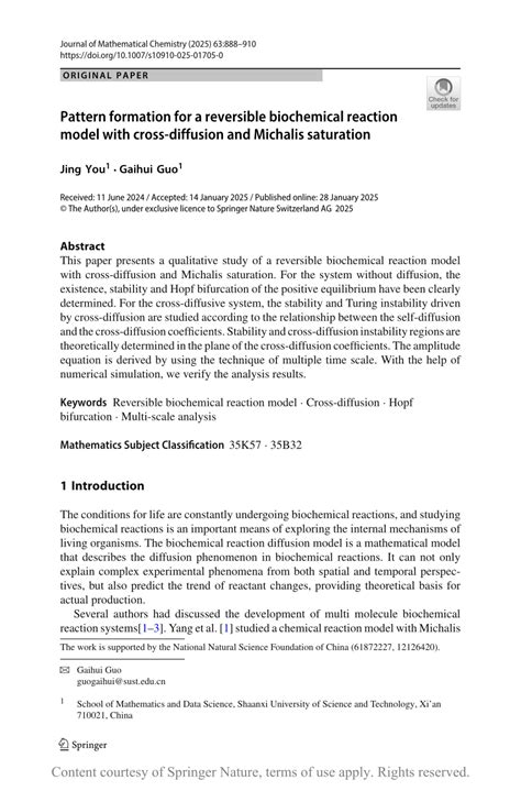 Pattern Formation For A Reversible Biochemical Reaction Model With