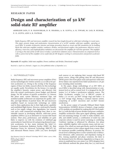 Pdf Design And Characterization Of 50 Kw Solid State Rf Amplifier