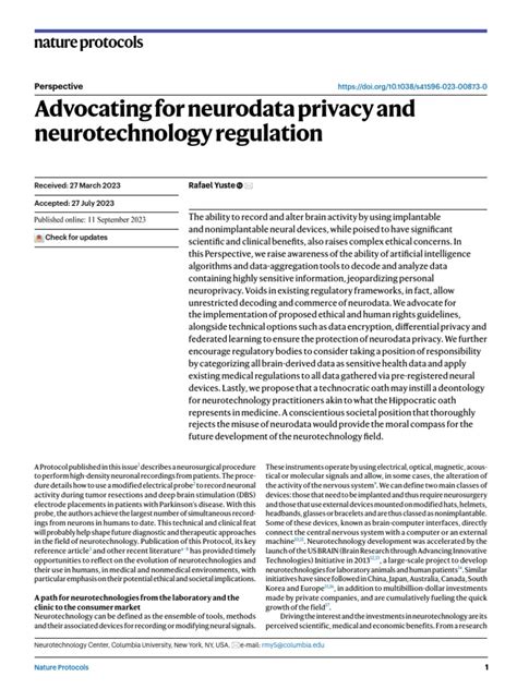 Neurodata Privacy And Regulation Pdf Privacy Neuroscience