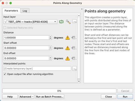 coordinate system selecting metres when using qgis points along