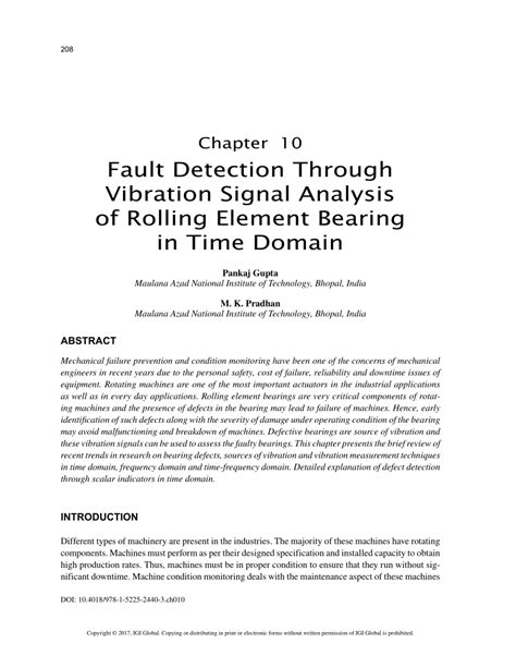 pdf fault detection through vibration signal analysis of rolling