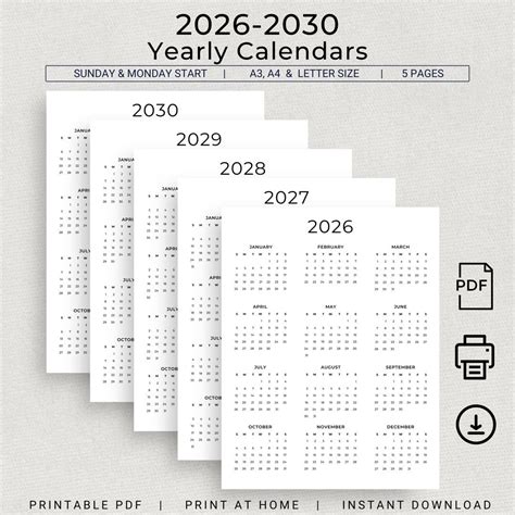 2026 2030 Wall Calendar 5 Years Calendar 2026 To 2030 Yearly Calendar