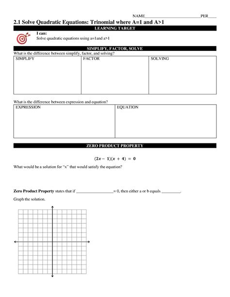 Solving Quadratic Equations Part I Shorten NAME PER