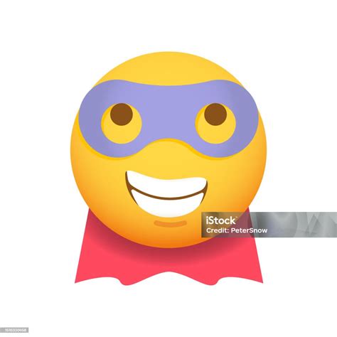Superhero Emoticon Vector Yellow Character With Mask And Cape Stock