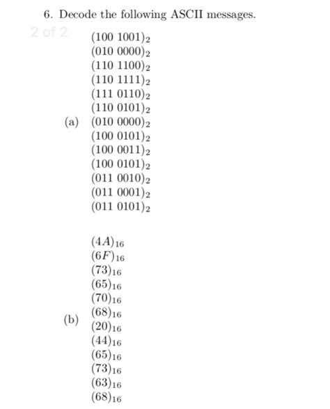 Solved 6 Decode The Following Ascii Messages 20 100