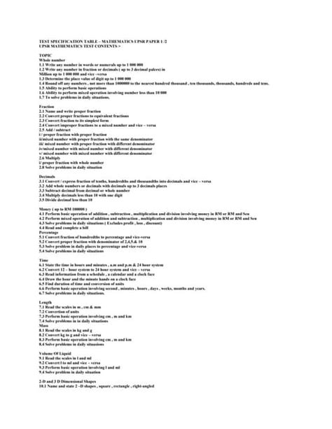 Test Specification Table Pdf