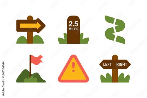 Hiking Trail Sign And Marker Icon Set Wayfinding Arrow Distance Marker
