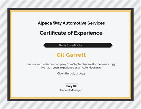 Editable Job Experience Certificate Template Google Docs Illustrator Vrogue