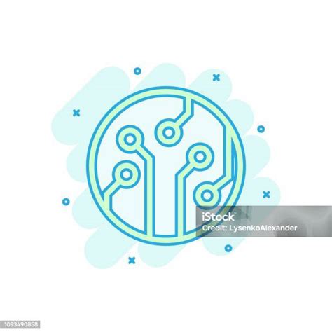 회로 보드 아이콘 만화 스타일입니다 기술 마이크로 칩 벡터 만화 그림 그림 프로세서 마더보드 비즈니스 개념 스플래시 효과입니다