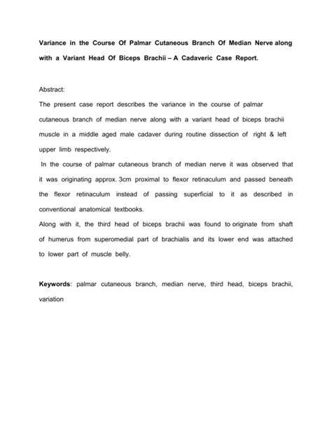 So The Variations In Palmar Cutaneous Branch Of Median Nerve And