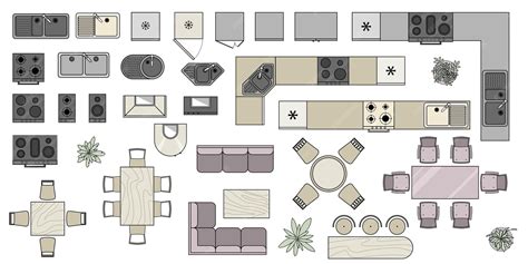 Premium Vector Set Of Furniture Elements Top View For Kitchen And Dining Room House Apartment