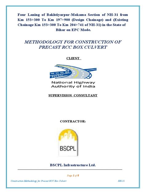 Precast Box Culvert Methodology Pdf Concrete Building Materials