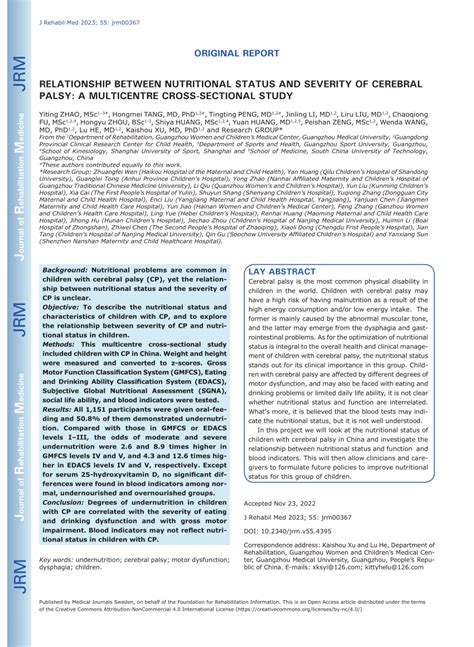 Pdf Relationship Between Nutritional Status And Severity Of Cerebral Palsy A Multicentre