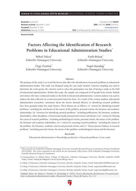 Pdf Factors Affecting The Identification Of Research Problems In Educational Administration