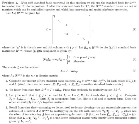 Solved Problem Fun With Standard Basis Matrices In Chegg