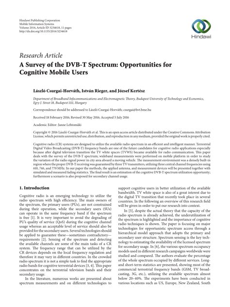 Pdf A Survey Of The Dvb T Spectrum Opportunities For Cognitive Mobile Users Pdf A Survey Of The Dvb T Spectrum Opportunities For Cognitive Mobile Users