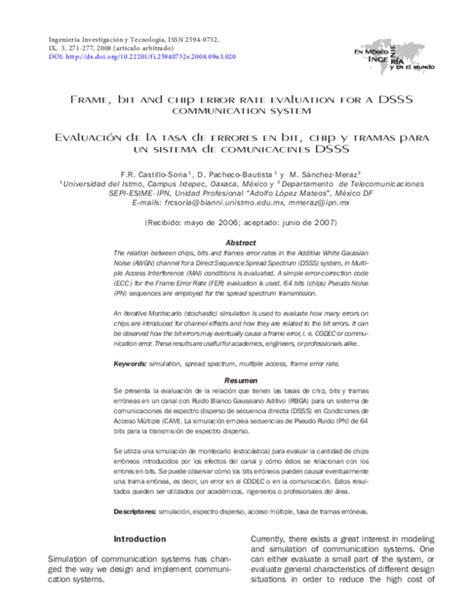 Pdf Frame Bit And Chip Error Rate Evaluation For A Dsss Communication System