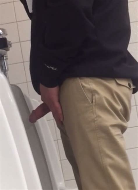 Guy Stroking Hard Dick At Public Urinal For Everyone