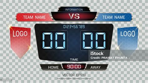 디지털 타이밍 점수 판 축구 경기 팀 A Vs 팀 B 전략 방송 그래픽 또는 템플릿에 대 한 프레 젠 테이 션 점수 게임 결과 디스플레이 스포츠에 대한 스톡 벡터 아트 및