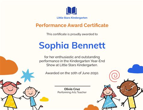 Free Kindergarten Performance Certificate Template To Edit Online