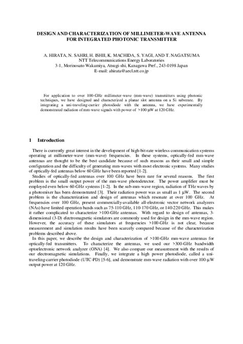 Pdf Design And Characterization Of Millimeter Wave Antenna For