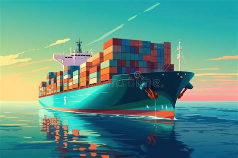 Container Ship At Sea Business Logistic And Transportation Operations Stock Illustration