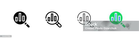 Bar Charts With Magnifying Glass Set Icon Diagrams Statistics Statistical Data Analytics