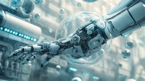 futuristic concept of genetic engineering with robot arm in capsule