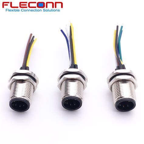 M12 6 Pin A Coding Male Panel Mount Connector With 40mm 0 2mm2 Single Wires
