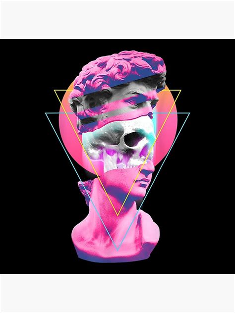 Vaporwave Statue David Bust Skull Retro 80s Glitch Poster By