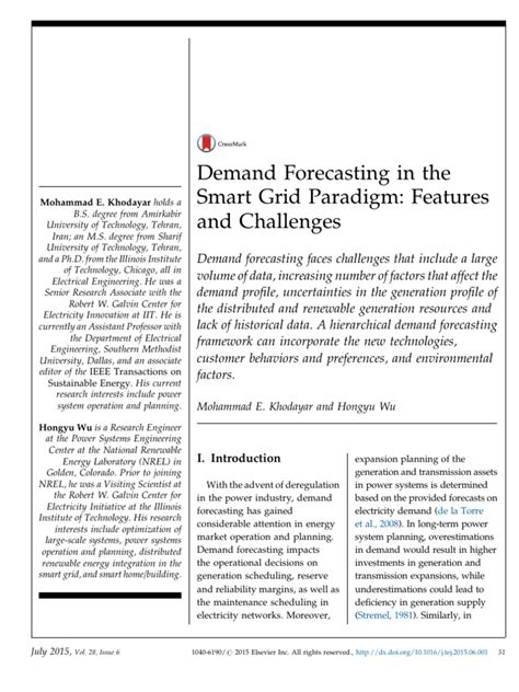 Demand Forecasting Smart Grid Paradigm Pdf Distributed Generation