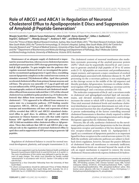 Pdf Role Of Abcg1 And Abca1 In Regulation Of Neuronal Cholesterol