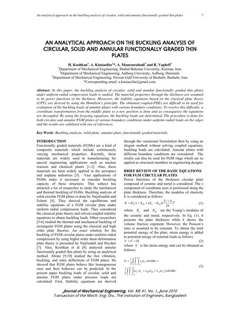 Pdf An Analytical Approach On The Buckling Analysis Of Circular