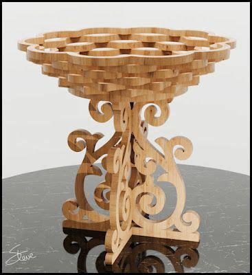 An Intricately Designed Wooden Stand On Top Of A Table