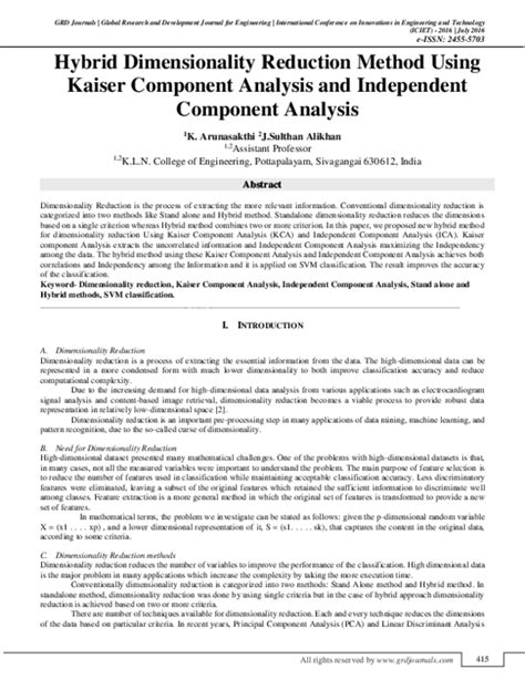 Pdf Hybrid Dimensionality Reduction Method Using Kaiser Component Analysis And Independent